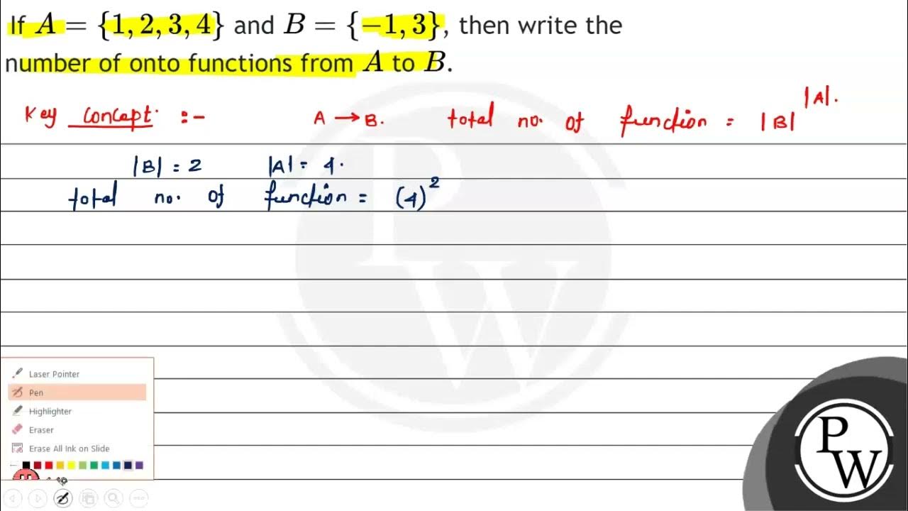 If \( A=\{1,2,3,4\} \) and \( B=\{-1,3\} \), then write the number of onto functions from \( A ...