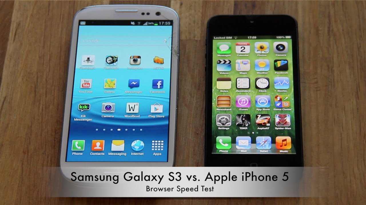 Samsung Galaxy S3 vs. Apple iPhone 5 - Browser Speed Test - YouTube