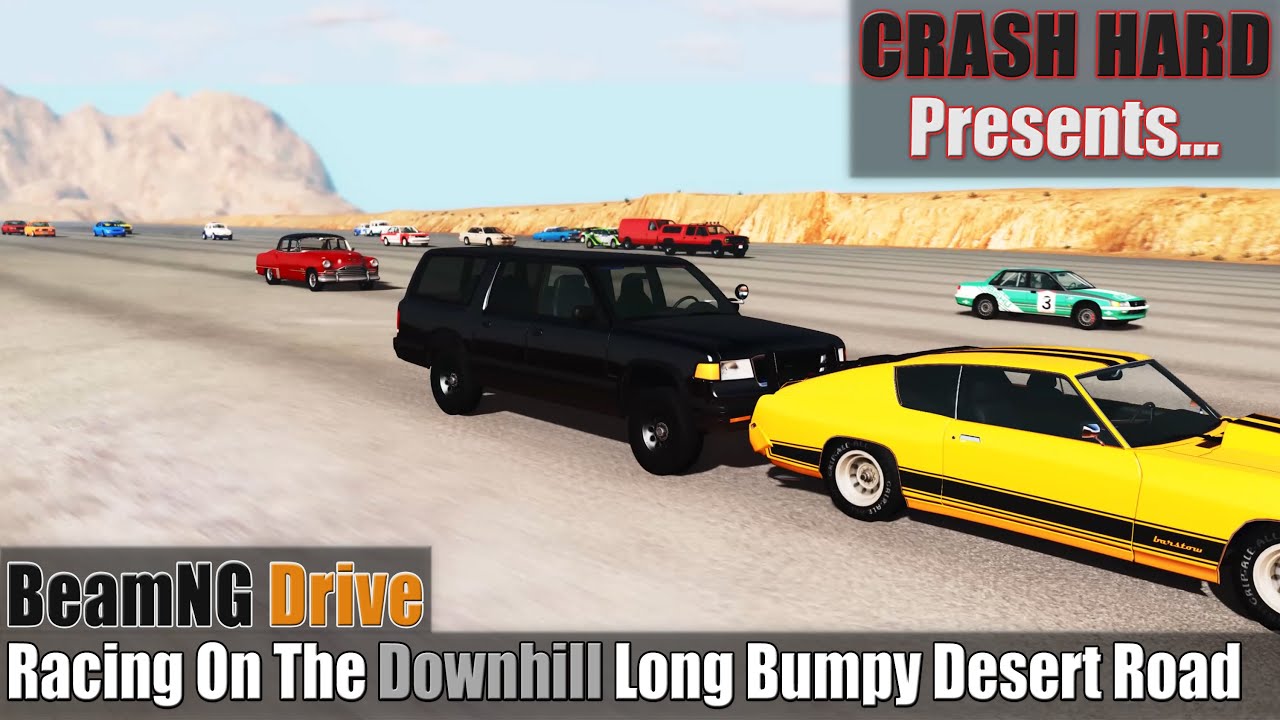 BeamNG Drive - Racing On The Long Bumpy Downhill Desert Road - YouTube