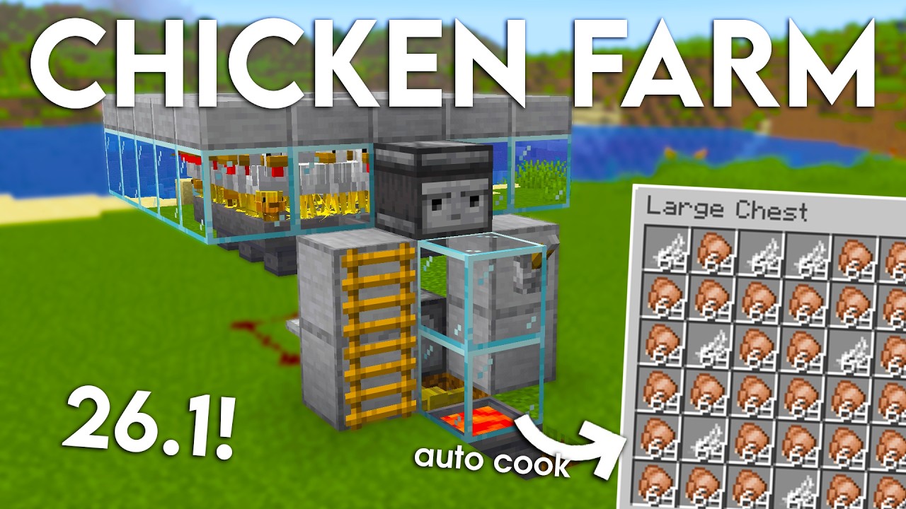 NEW UPDATED Minecraft 26.1 Chicken Farm Tutorial | 120 Cooked Chicken ...