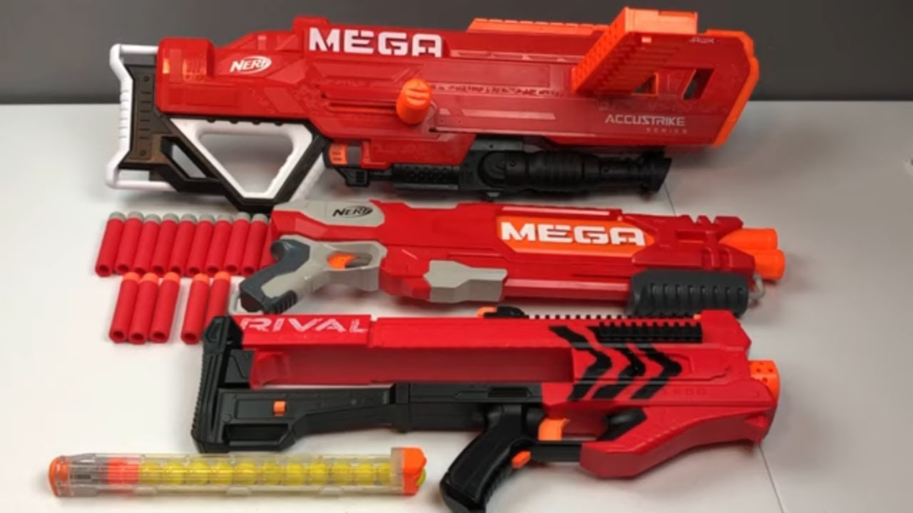Red Nerf Blasters Box of Toys Toy Guns Rival Mega - YouTube