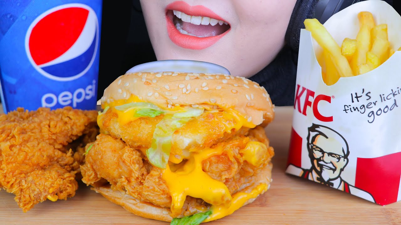 ASMR Mukbang KFC Cheese Burgers & Fried Chicken 먹방 EATING SOUND | PAN ...