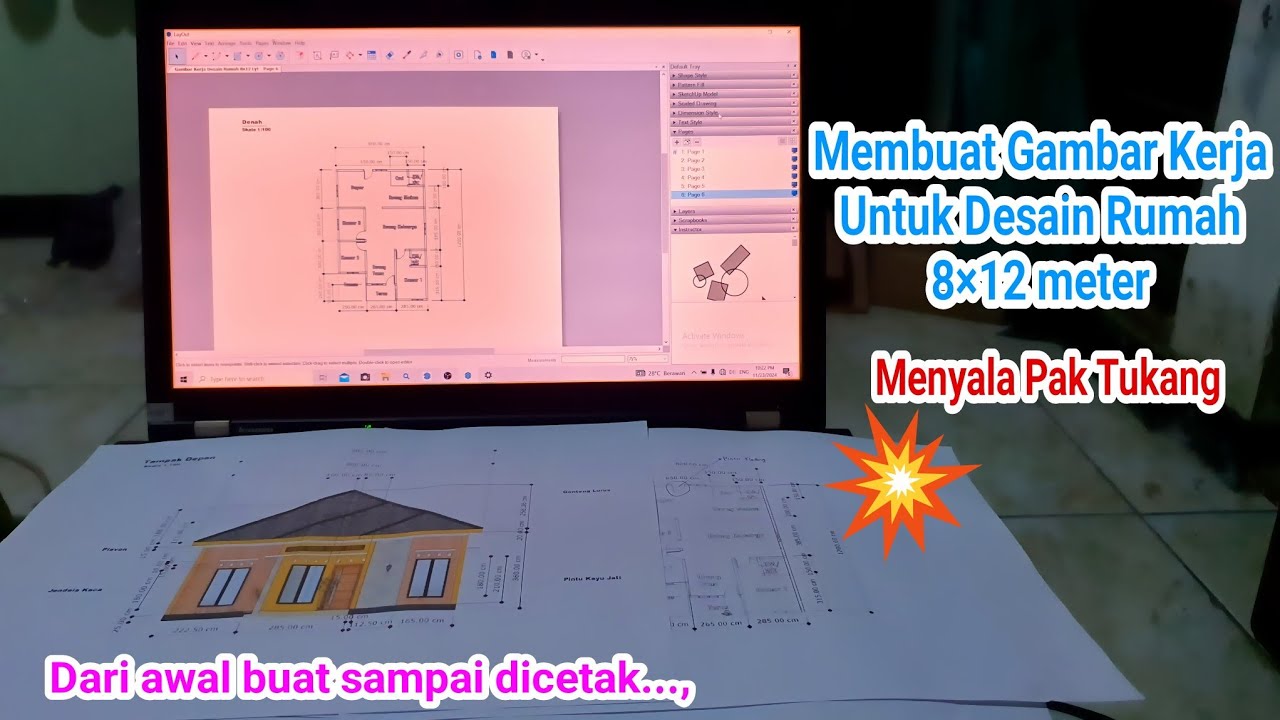 Membuat Gambar Kerja Bangunan Rumah 8×12 meter || Menyala Pak Tukang ...