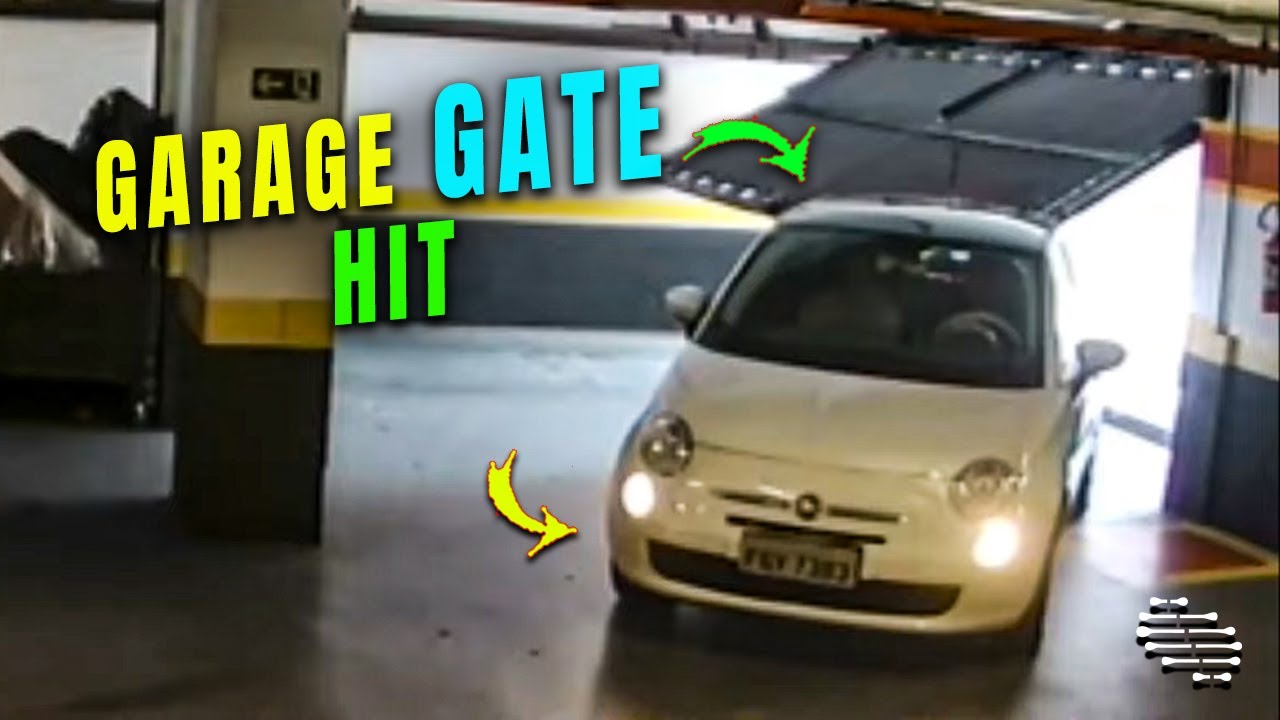 Driver Hits Garage Gate with His Car While Trying to Exit - YouTube