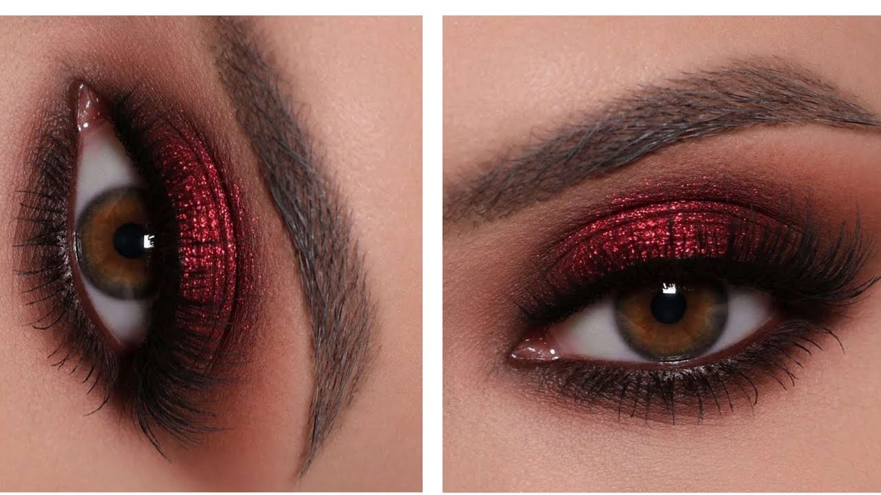 Red ♥️ glittery eye makeup tutorial easy step by step makeup tutorial ...