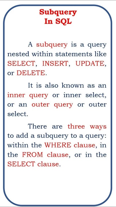 What Is Subquery In Sql Coding Java Class Developer Rdbms Triggers Views Dbms Sqlserver