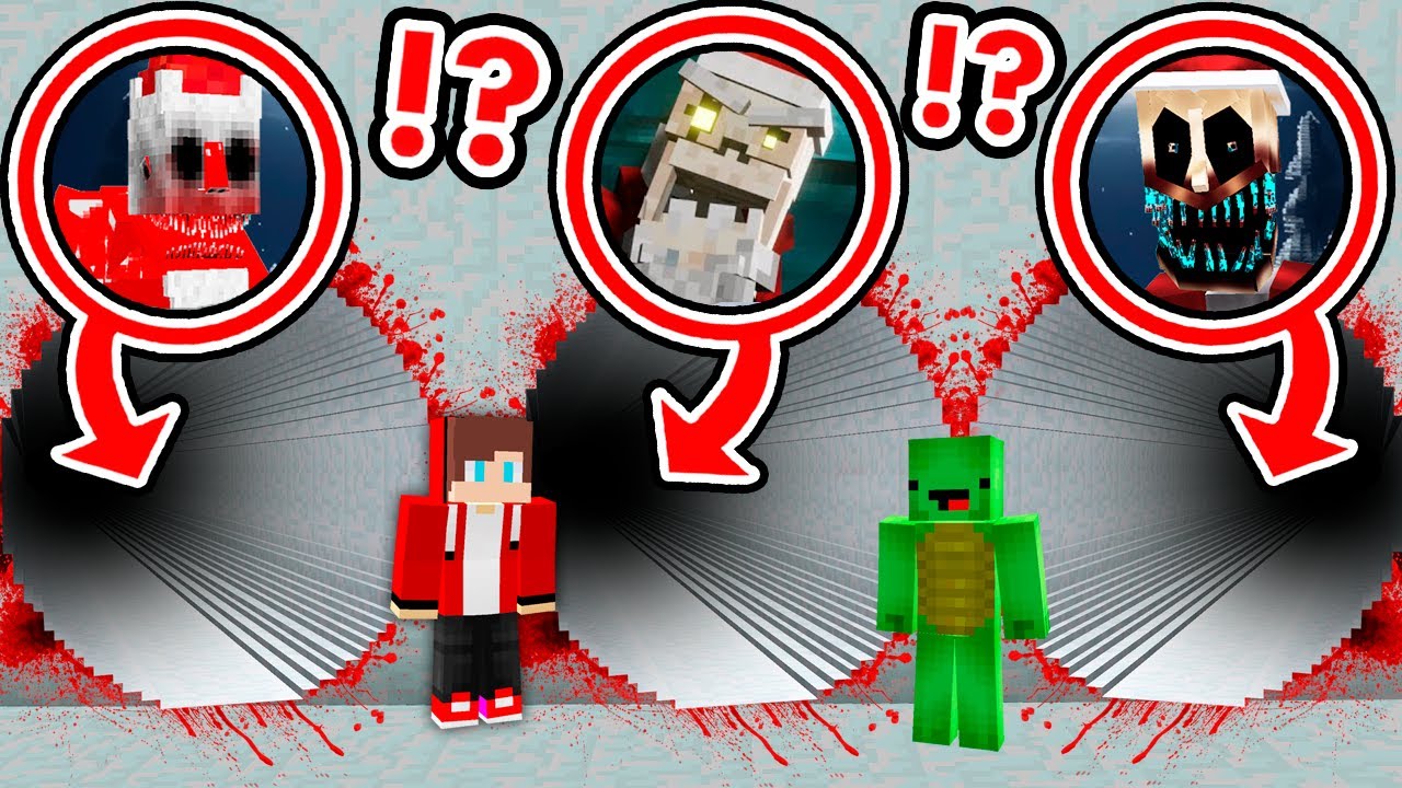 Mikey and JJ Found 3 Longest Scary Santa Mimic Dwellers Tunnel at Night in Minecraft - Maizen ...