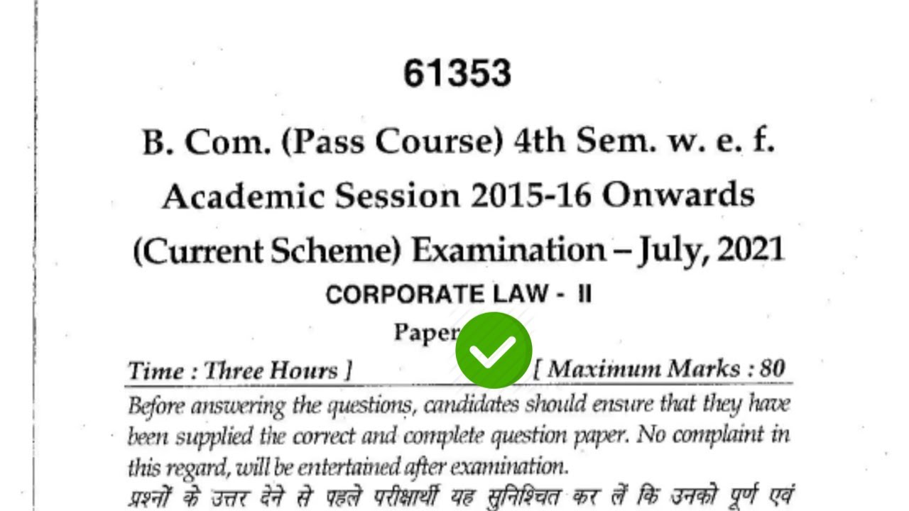 Mdu BCom Pass 4th Sem Corporate Law Question Paper 2021 - YouTube