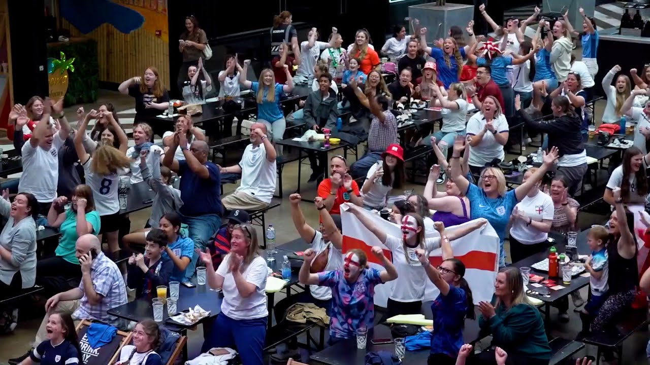 Fans celebrate as England score opening goal against China in World Cup ...