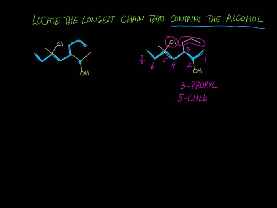 choosing longest chain to name alcohols - YouTube