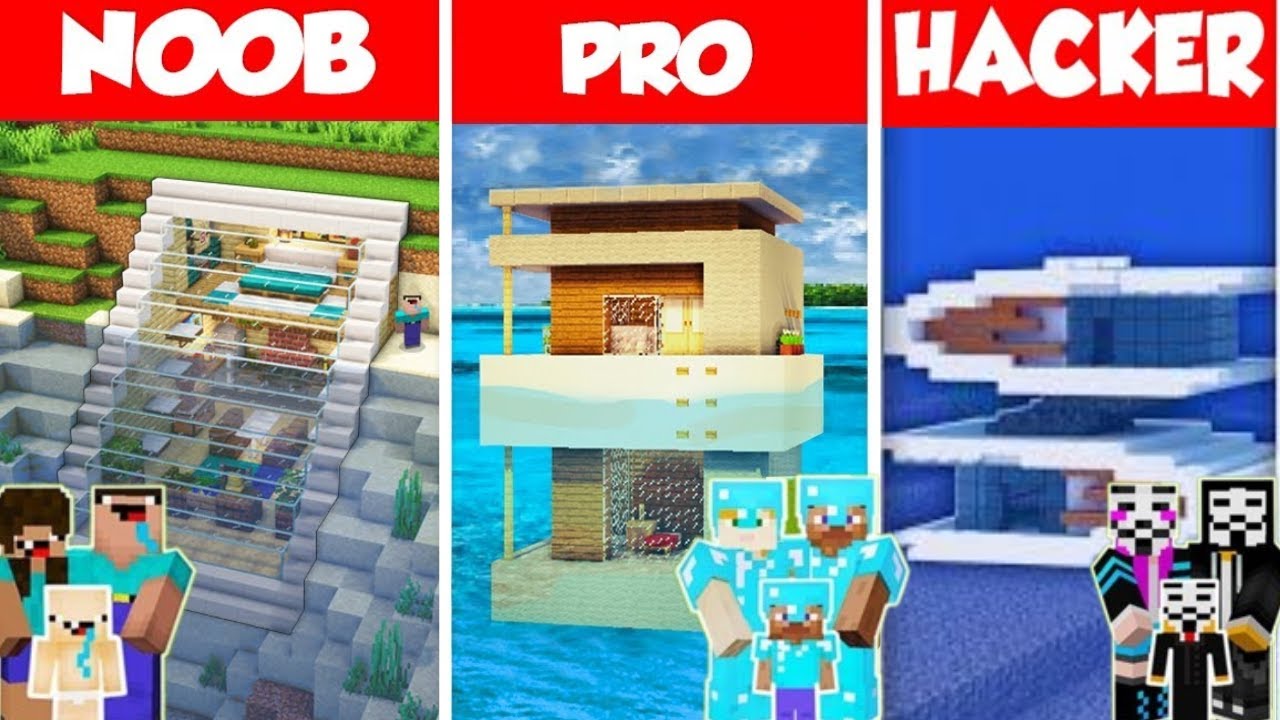 Minecraft NOOB vs PRO vs HACKER: UNDERWATER FAMILY MODERN HOUSE BUILD CHALLENGE Animation # ...