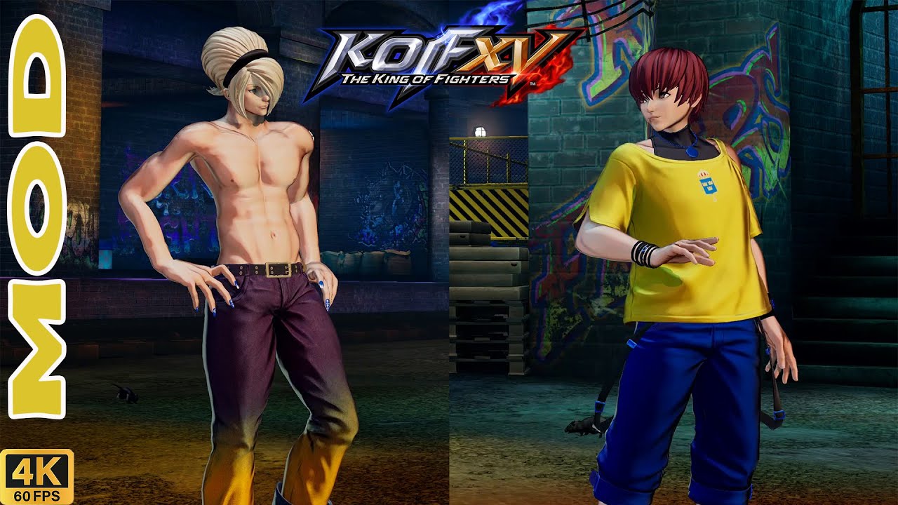 KOF XV | Ash (Shirtless mod) 💥 Chris (National color mod) | CPU vs CPU AI vs AI - YouTube