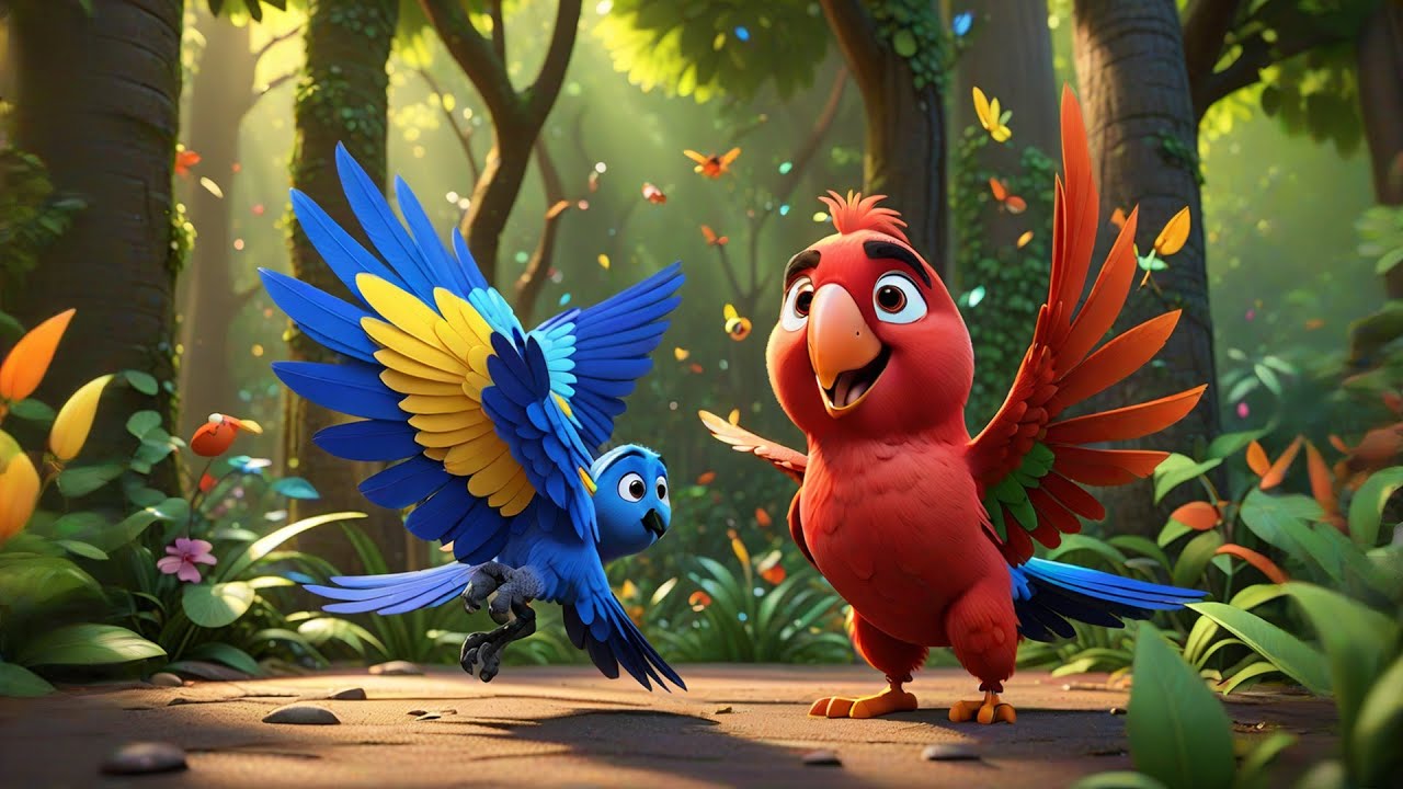 Four Singing Parrots Learn the Vowels | Vowel Song for Kids | Nursery ...