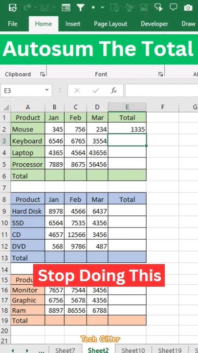 Excel tip Autosum the total Row and Columns - YouTube