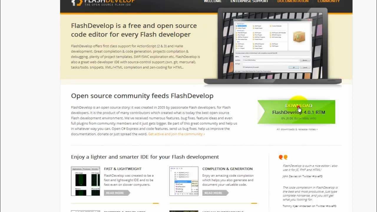 Installing FlashDevelop to learn actionscript 3 flash programming - YouTube
