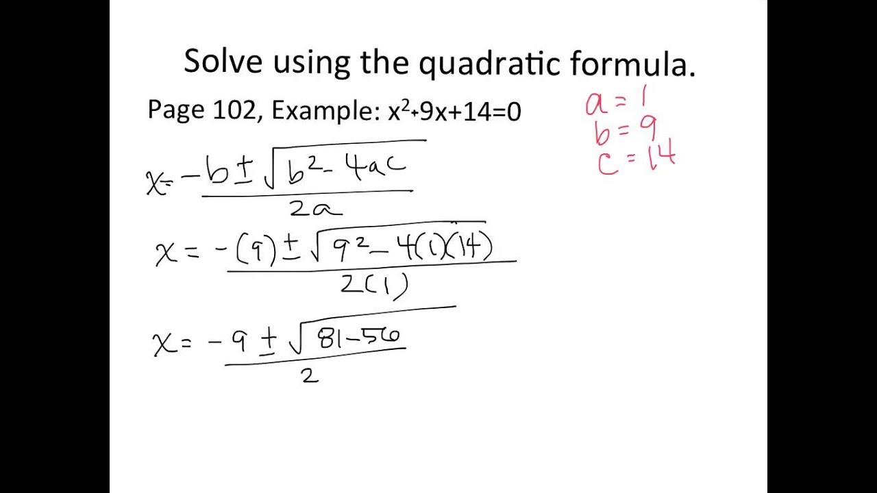 IM2: A6: Solving for "x" with the Quadratic Formula - YouTube