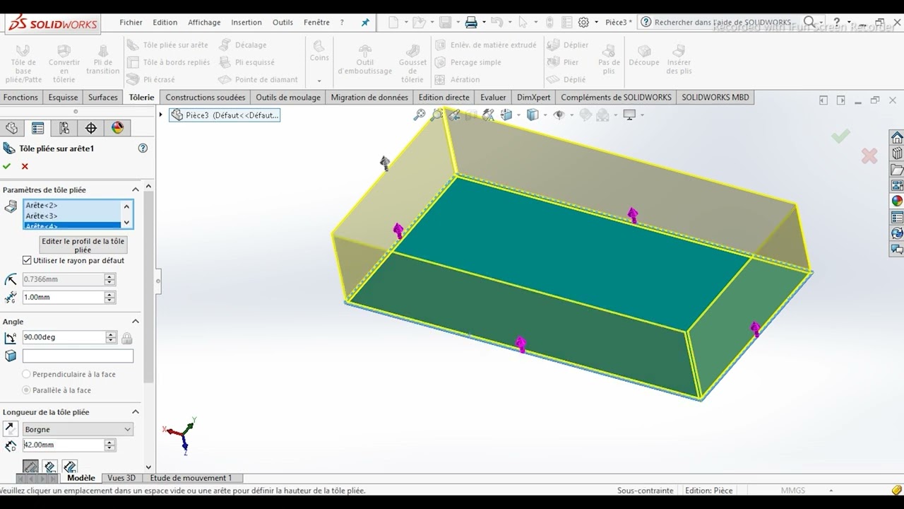 tôlerie : tôle pliée sur arête Tutorial SolidWorks - YouTube