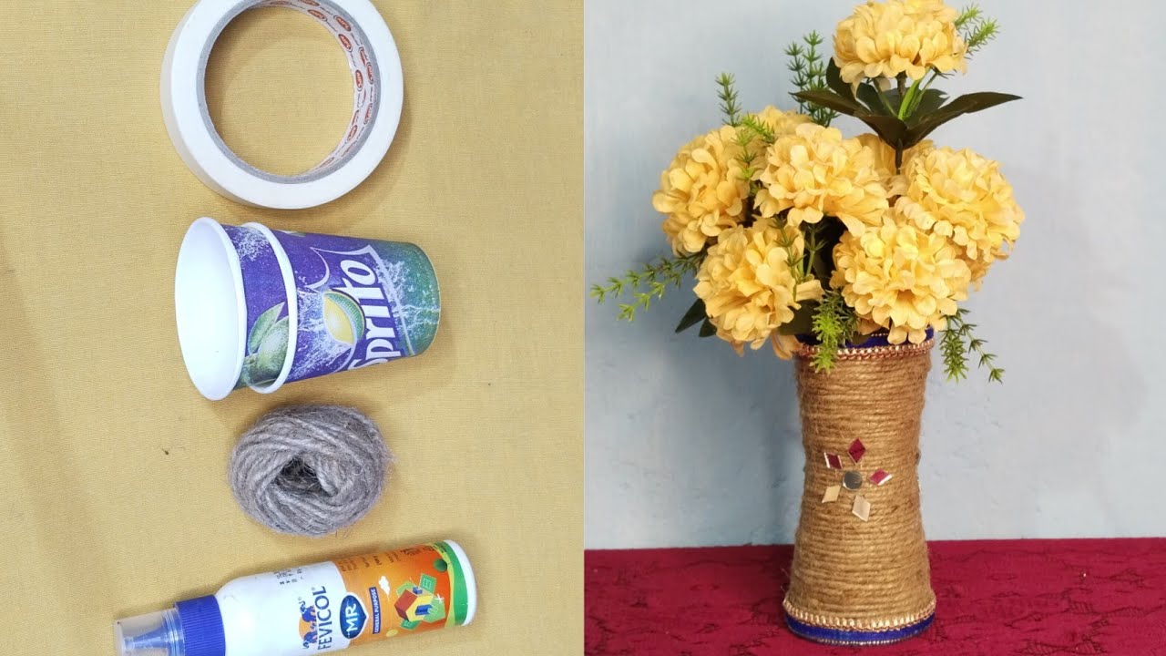Flower Vase using Waste Material | DIY Flower Vase with Jute - YouTube