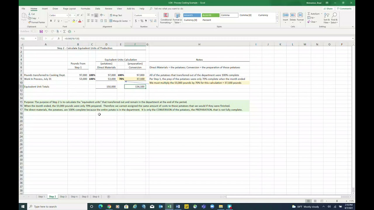 Process Costing - Spreadsheet Example - YouTube