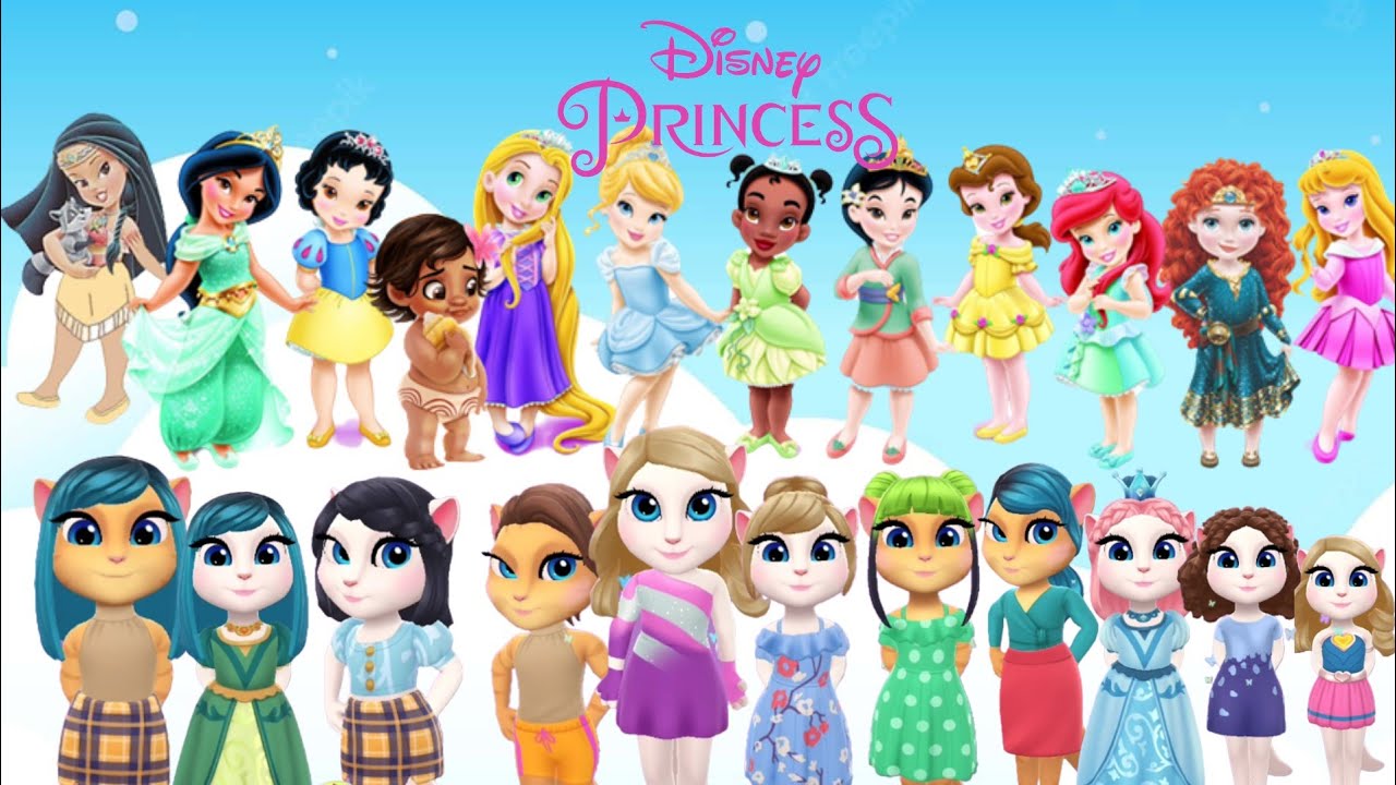Top 12 Disney Princess||Disney Princess|| vs ||My Talking Angela 2💙💚 ...