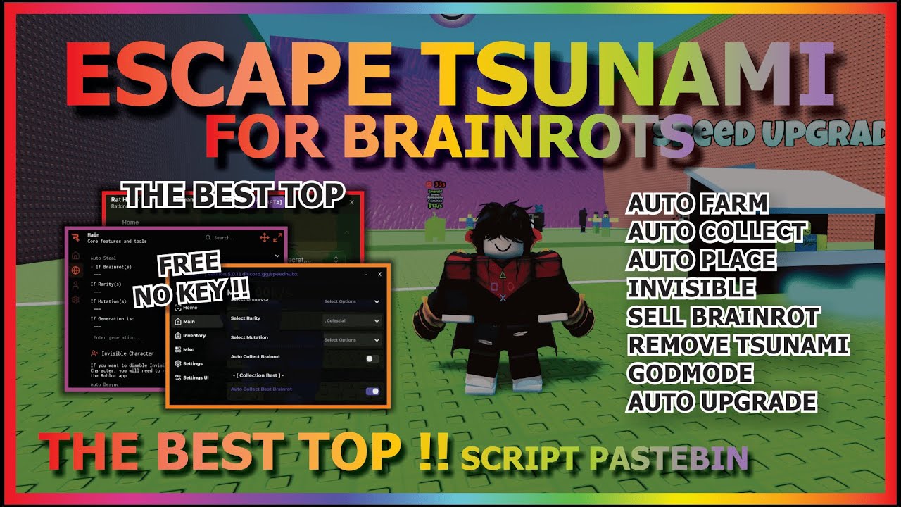 ESCAPE TSUNAMI FOR BRAINROTS Script Pastebin 2026 AUTO FARM, COLLECT BRAINROT, GODMODE (NO KEY ...