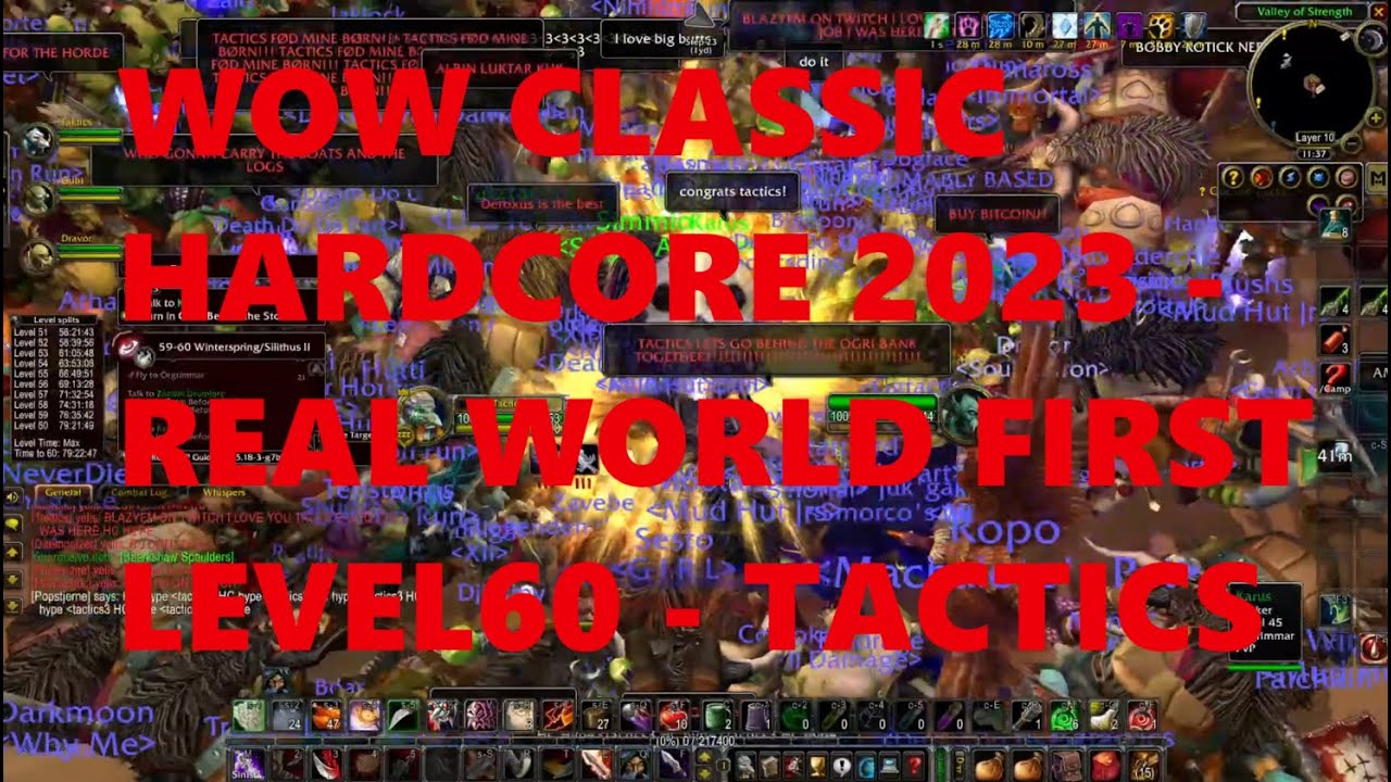 WoW Classic HardCore 2023 - REAL WORLD FIRST LEVEL 60 - Tactics - YouTube