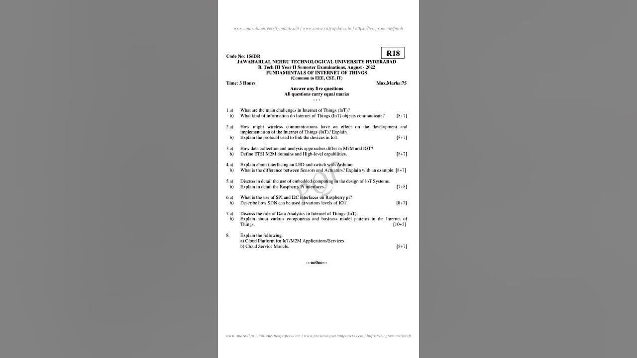 B-TECH JNTUH| R18 | CSE(AI&ML)| FUNDAMENTALS OF INTERNET OF THINGS AUG-2022|QUESTION PAPER - YouTube