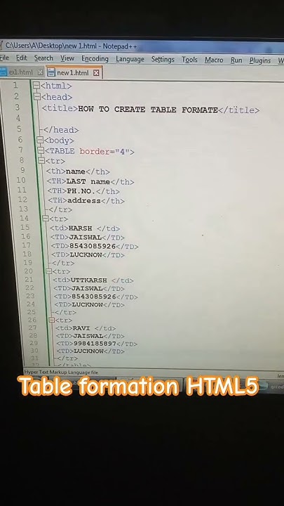 Table formation by html #coding #html #viralvideo - YouTube
