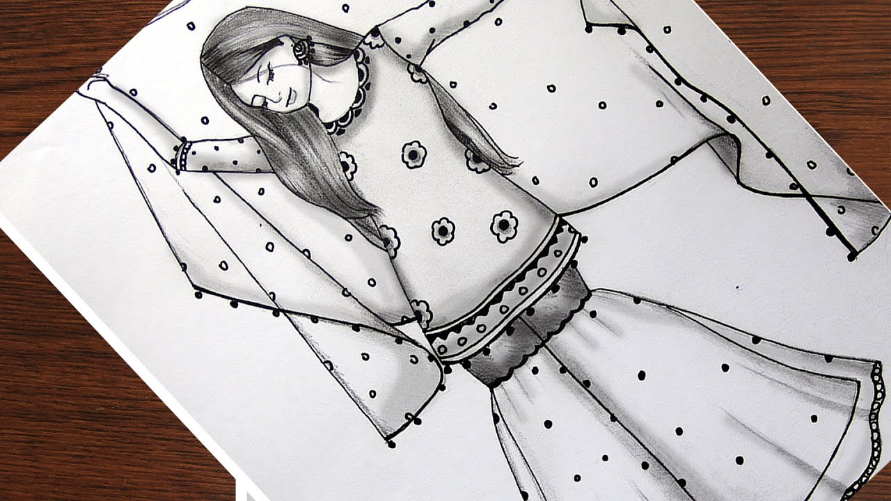 How to draw a Traditional girl in sharara dress ||Traditional girl ...