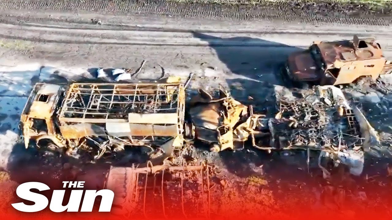 Russian column destroyed by Ukrainian forces in Kharkiv - YouTube
