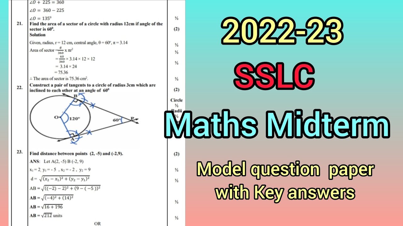2022-23 10th Std Maths Mid Term model Question Paper with Key answers /@smt.rekhabhaskar8721 ...