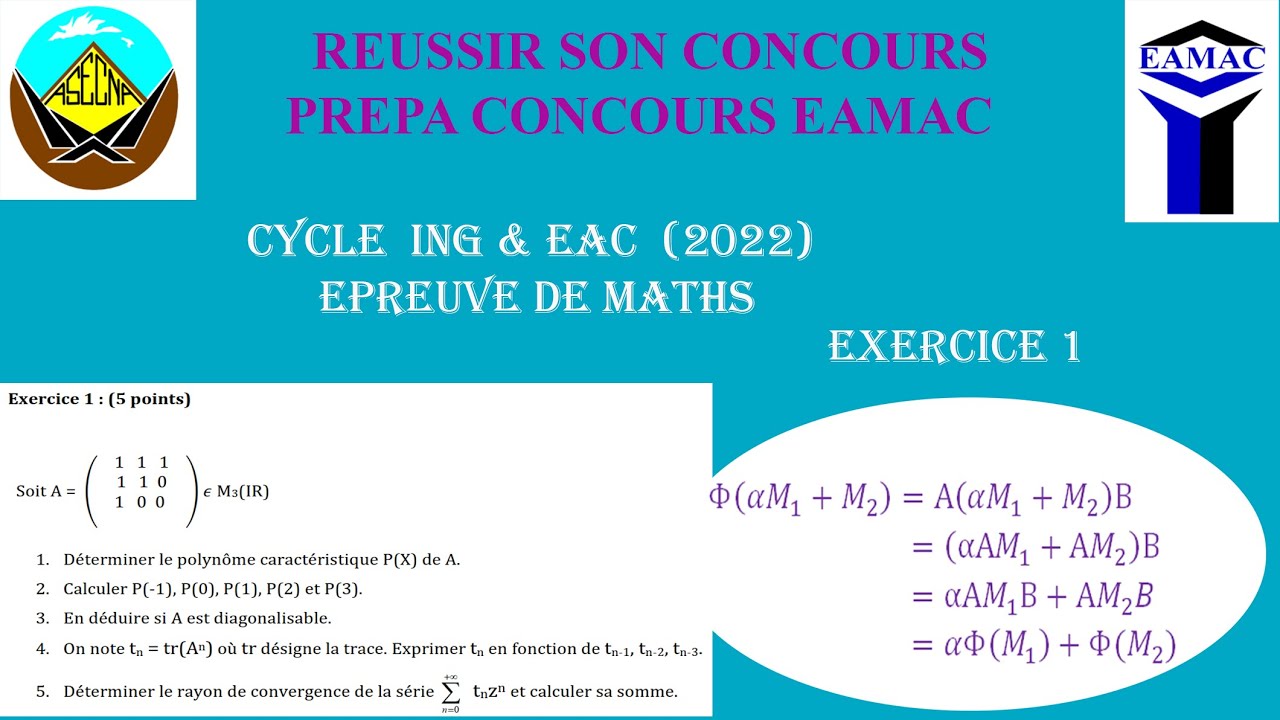CORRECTION CONCOURS EAMAC 2022 ING & EAC EXERCICE 1 - YouTube