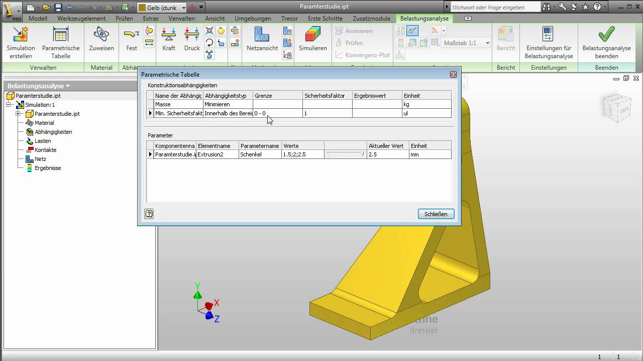 Autodesk Inventor 2010: Parameterstudie FEM Berechnung - YouTube