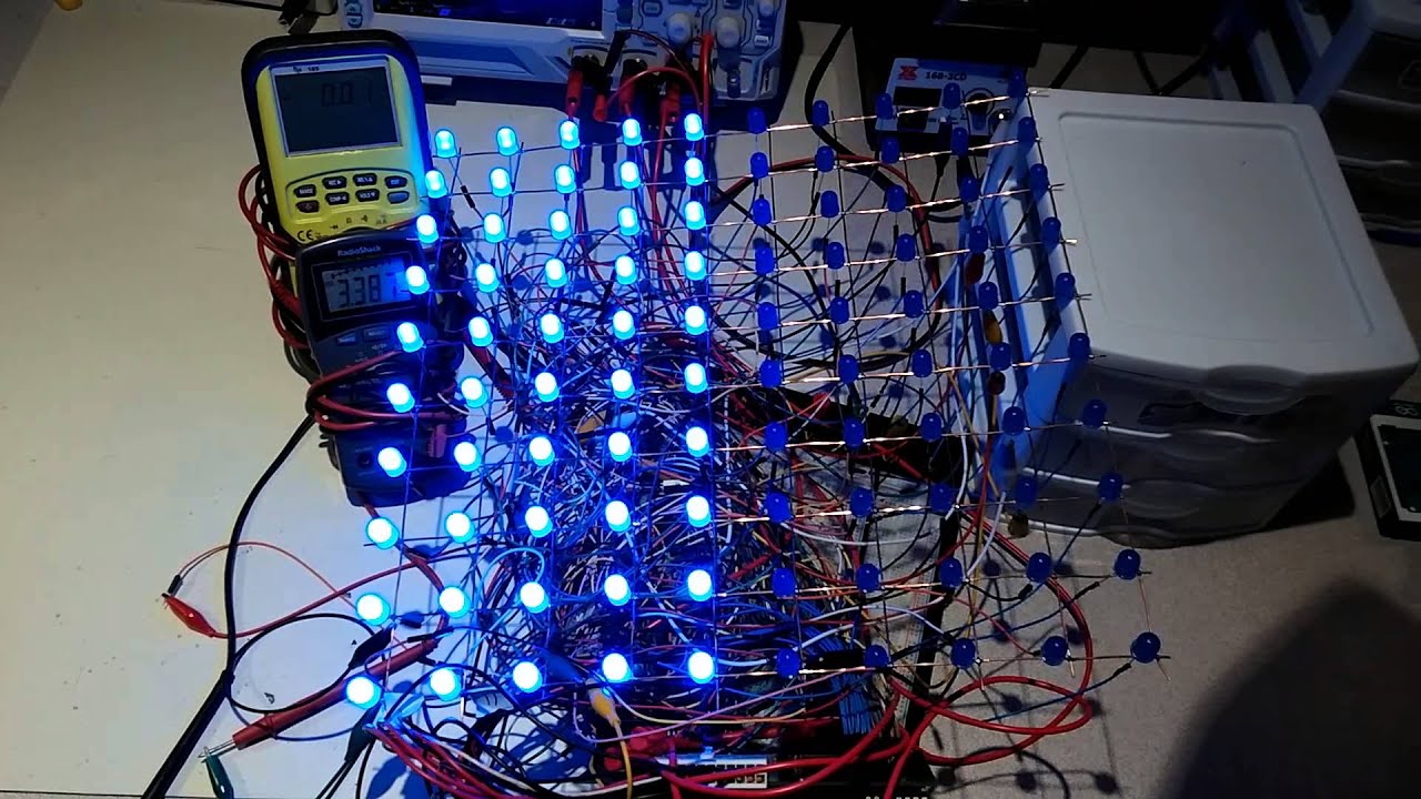 Longer 10x10x10 LED cube driver board test - YouTube