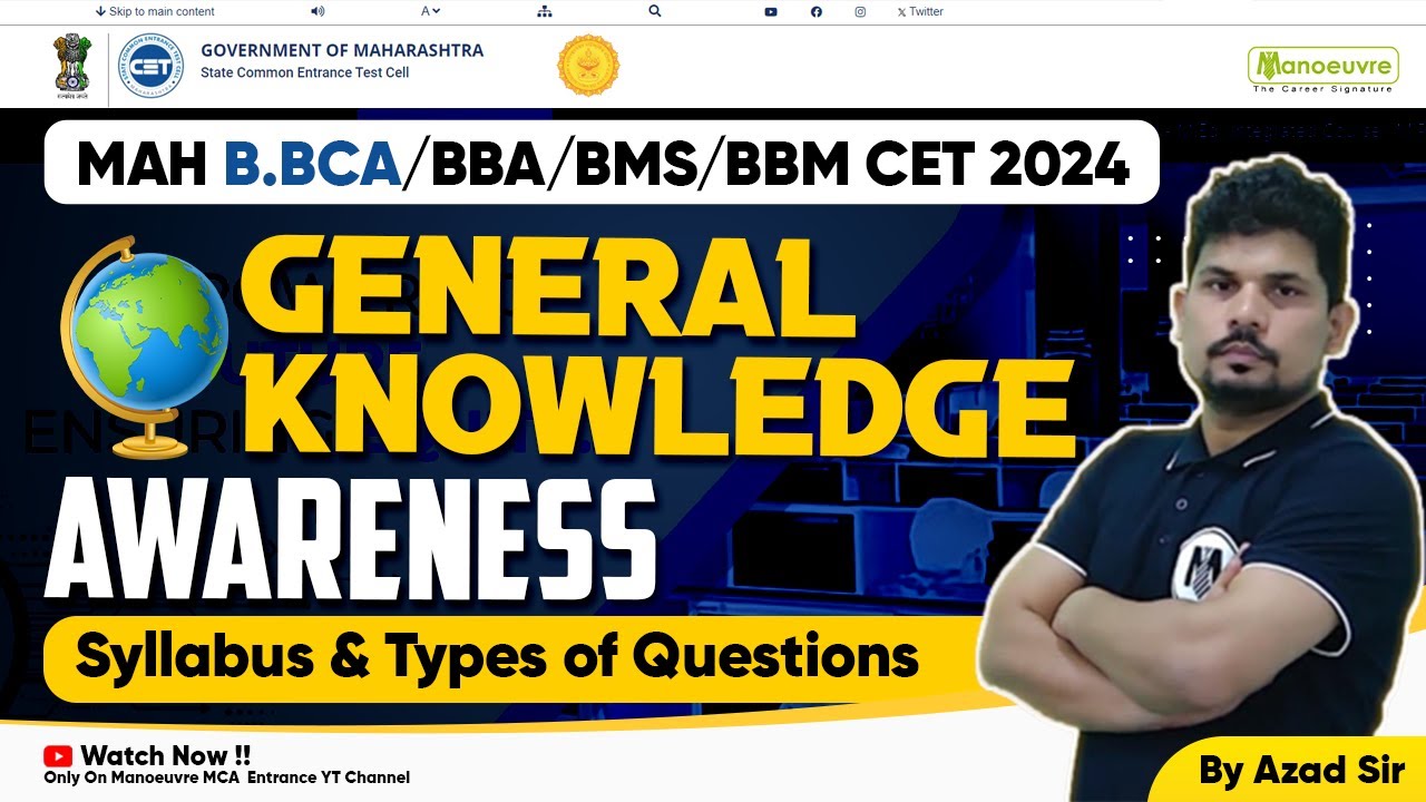 MAH B.BCA | BMS | BBM | BBA CET UG 2024 - General Knowledge Awareness | Syllabus & Type Of ...
