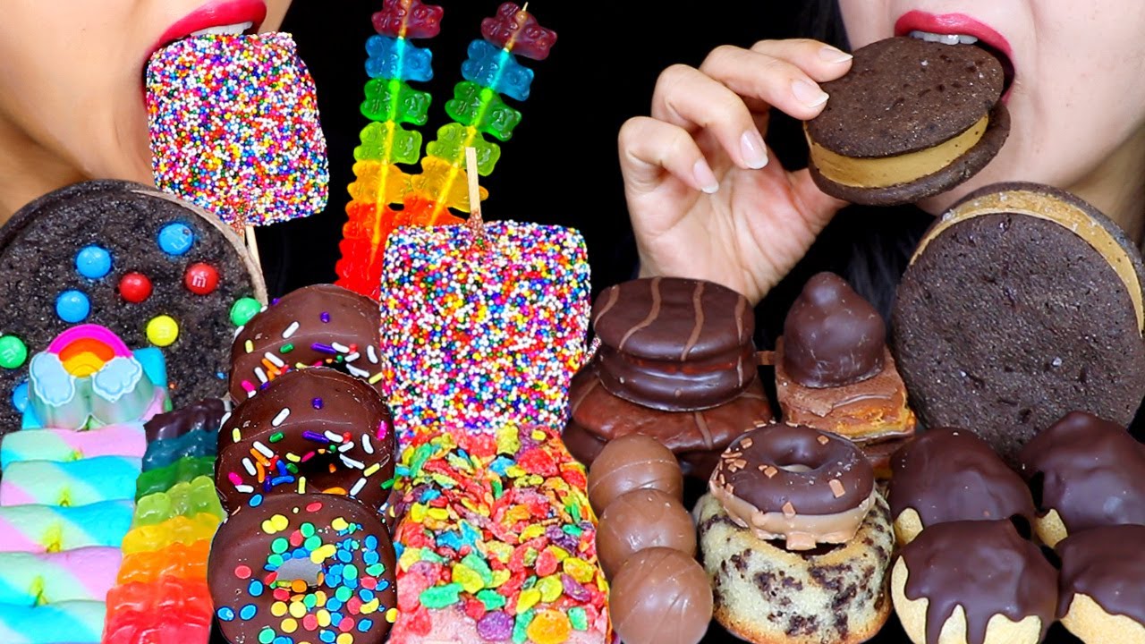 ASMR RAINBOW + CHOCOLATE DESSERTS (M&MS ICE CREAM, MARSHMALLOW POP ...