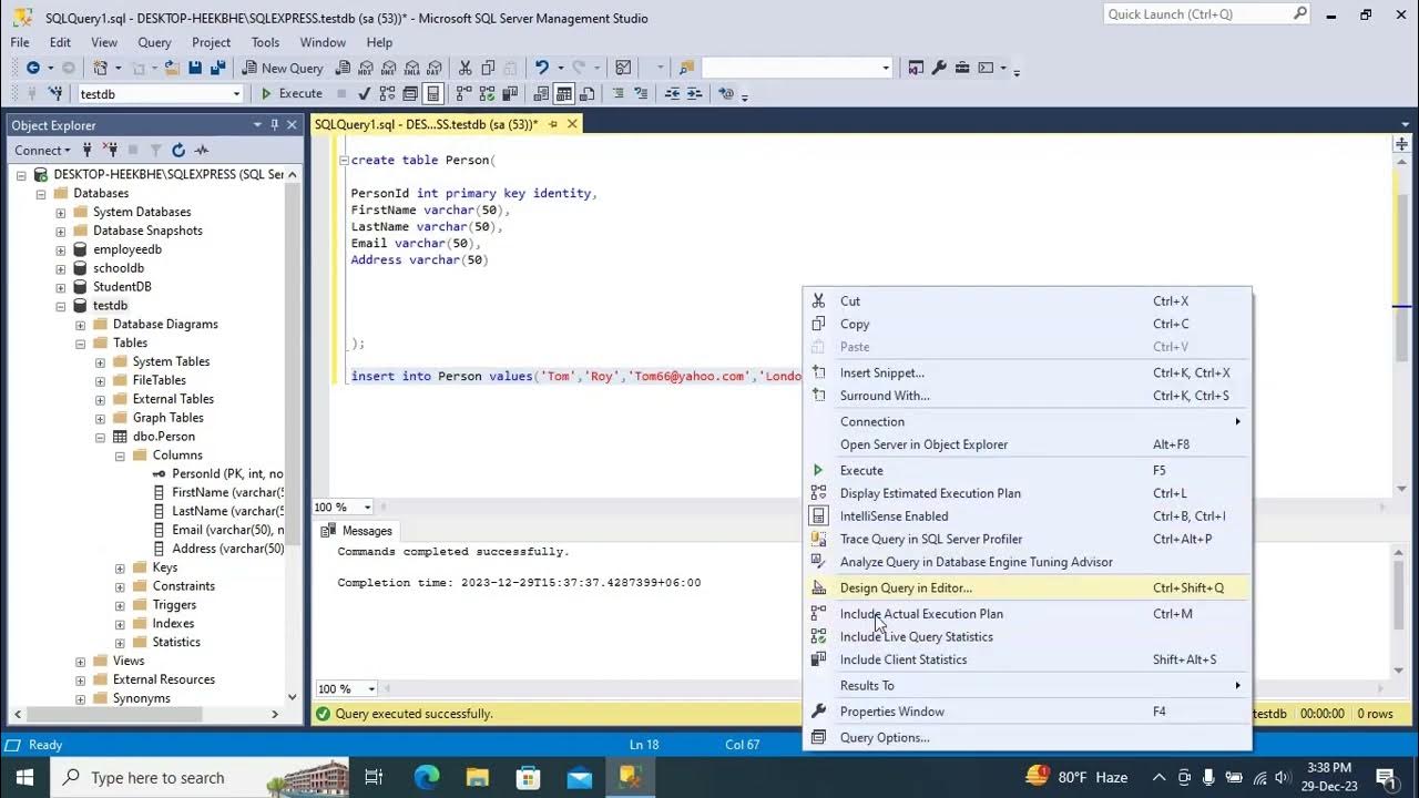 How To Create A Table Using Sql Server Management Studio | Sql Tutorial