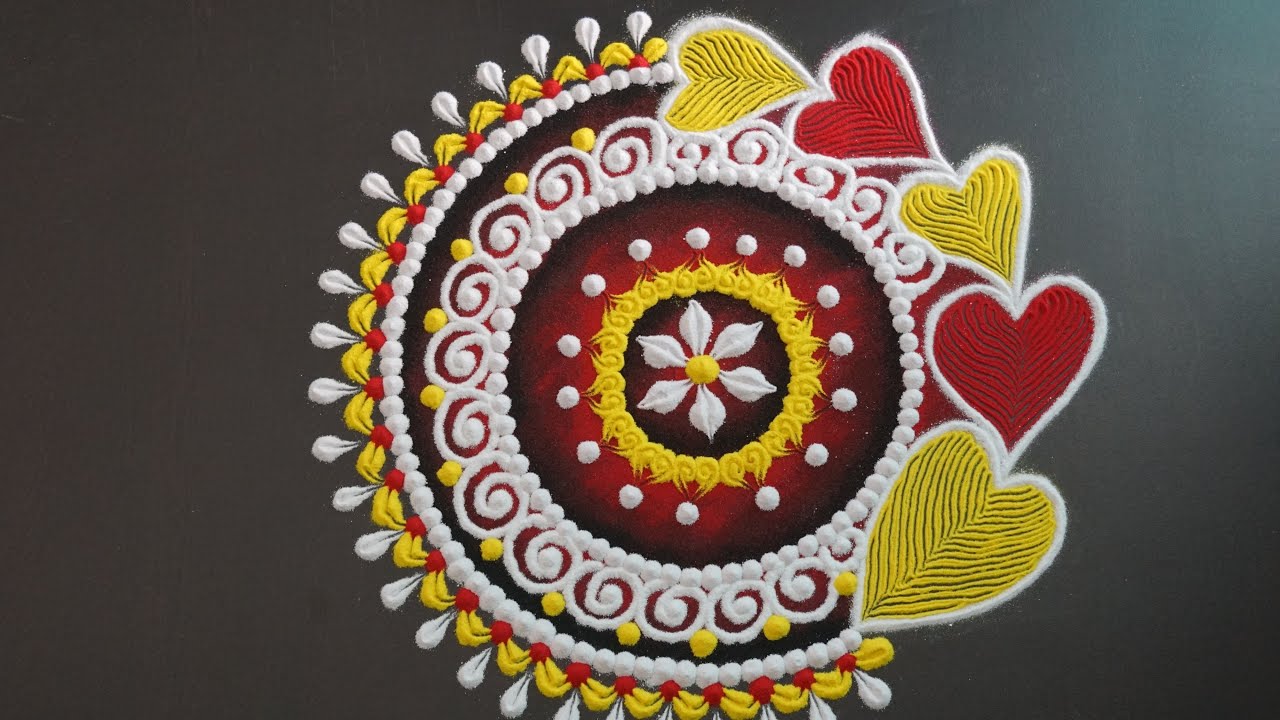 Sanskar Rangoli With Hearts || Easy Rangoli Design With Dots ...