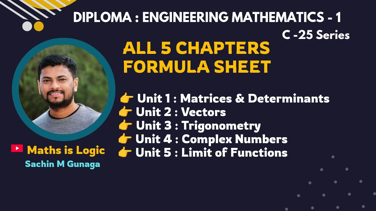 Unitwise Formula Sheet | Diploma Engineering Mathematics 1 | C-25 ...