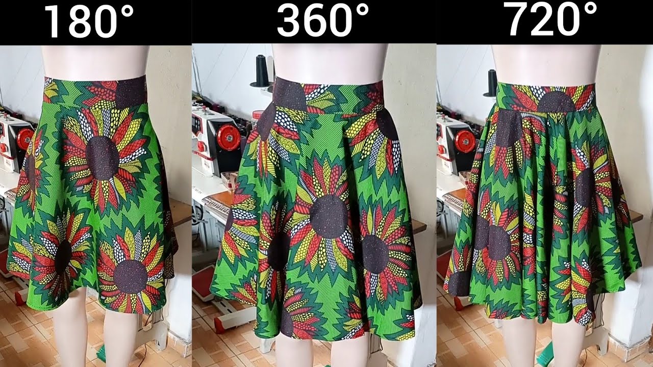 Easiest Way To Cut and Sew a 180°,360°,720°,1080°,1440° Flare Skirt - YouTube