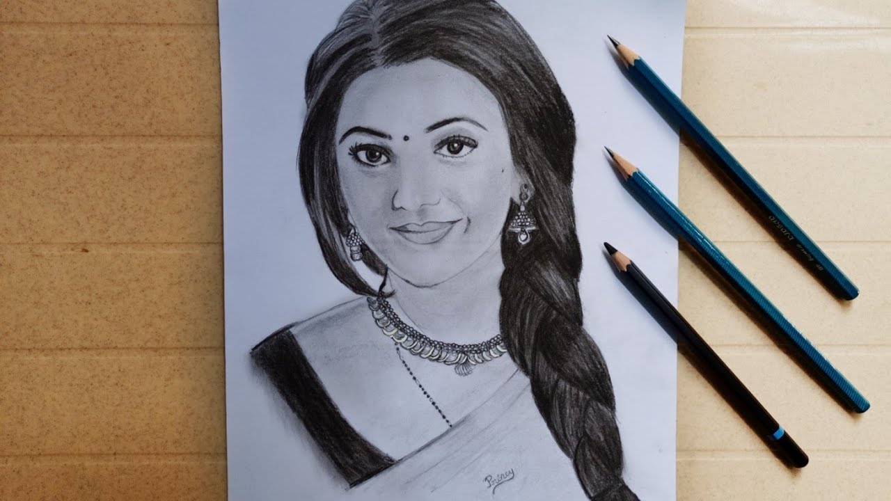 Kajal Agarwal/ Pencil drawing / easy way to draw - YouTube