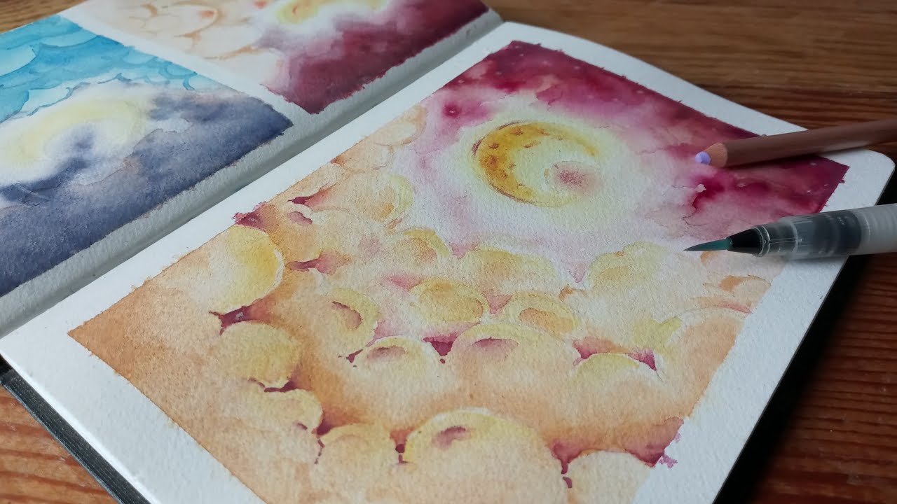Moon and Cloud Watercolor Negative Space Painting - YouTube