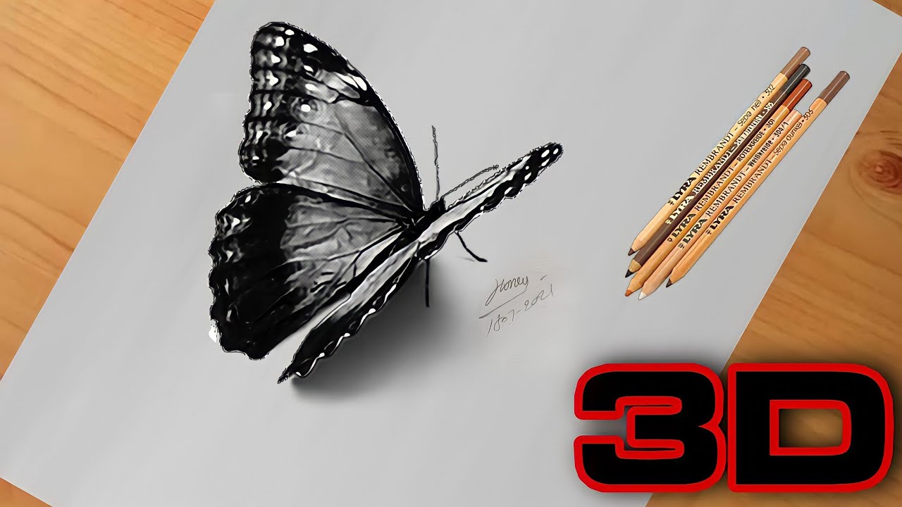 3D Butterfly 🦋 Drawing Sketch || Butterfly Drawing - YouTube