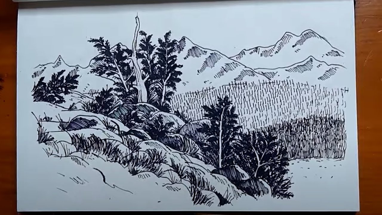 Drawing with a Fountain Pen a Nature Scene - YouTube