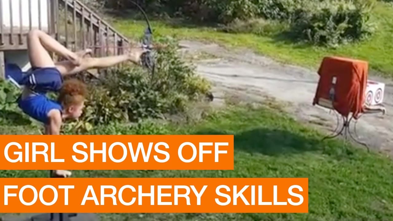 Girl Shows Off Foot Archery Skills - YouTube