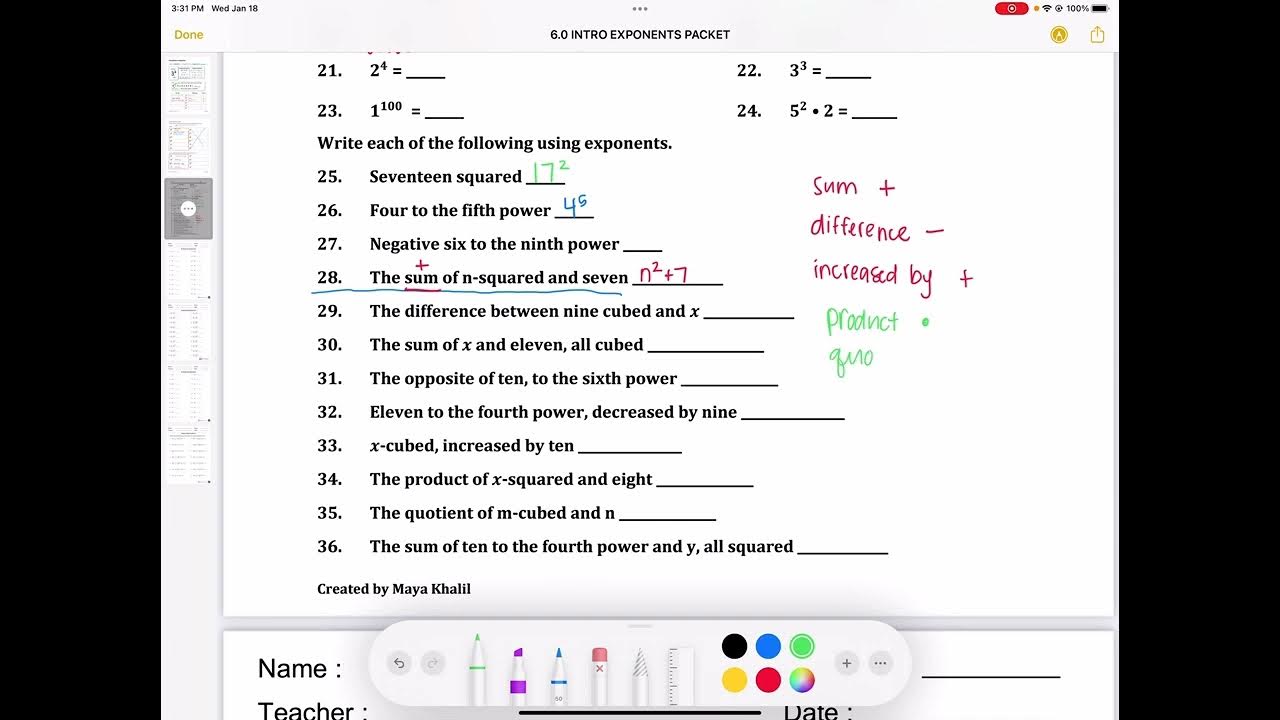 Exponent intro packet - YouTube