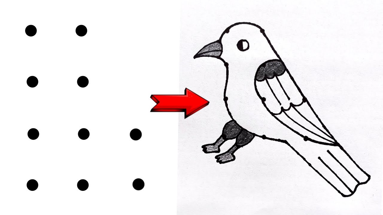How to draw Cute Bird From 10 Dots | Easy Bird Drawing For Beginners ...