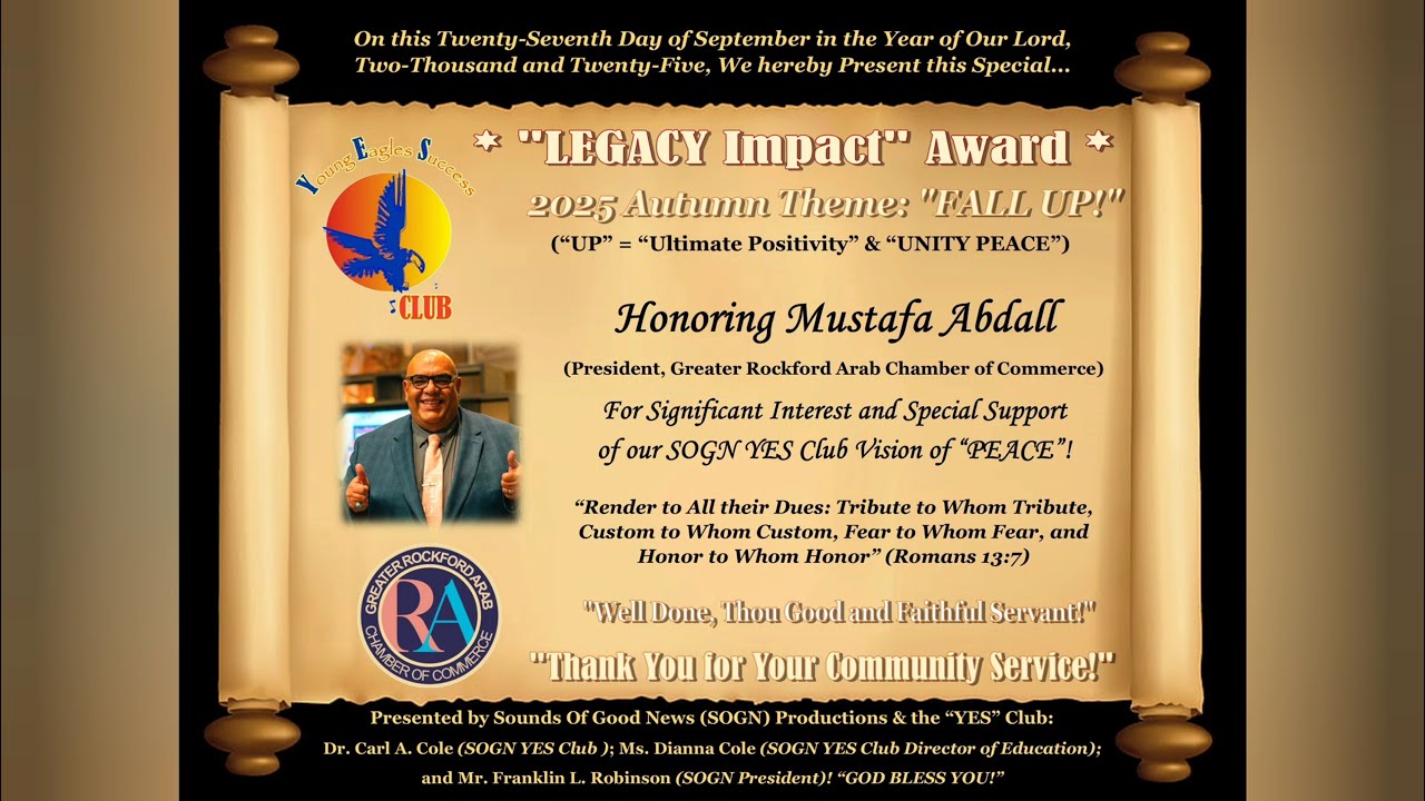 SOGN "YES" Club "LEGACY Impact Award presentation to Mustafa Abdall ...