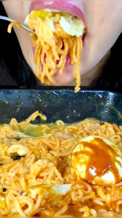 ASMR SPICY CHEESY NOODLES + SOFT BOILED EGGS| RELAXING EATING SOUNDS| NO TALKING | ⁠ ⁠#uzzueats ...