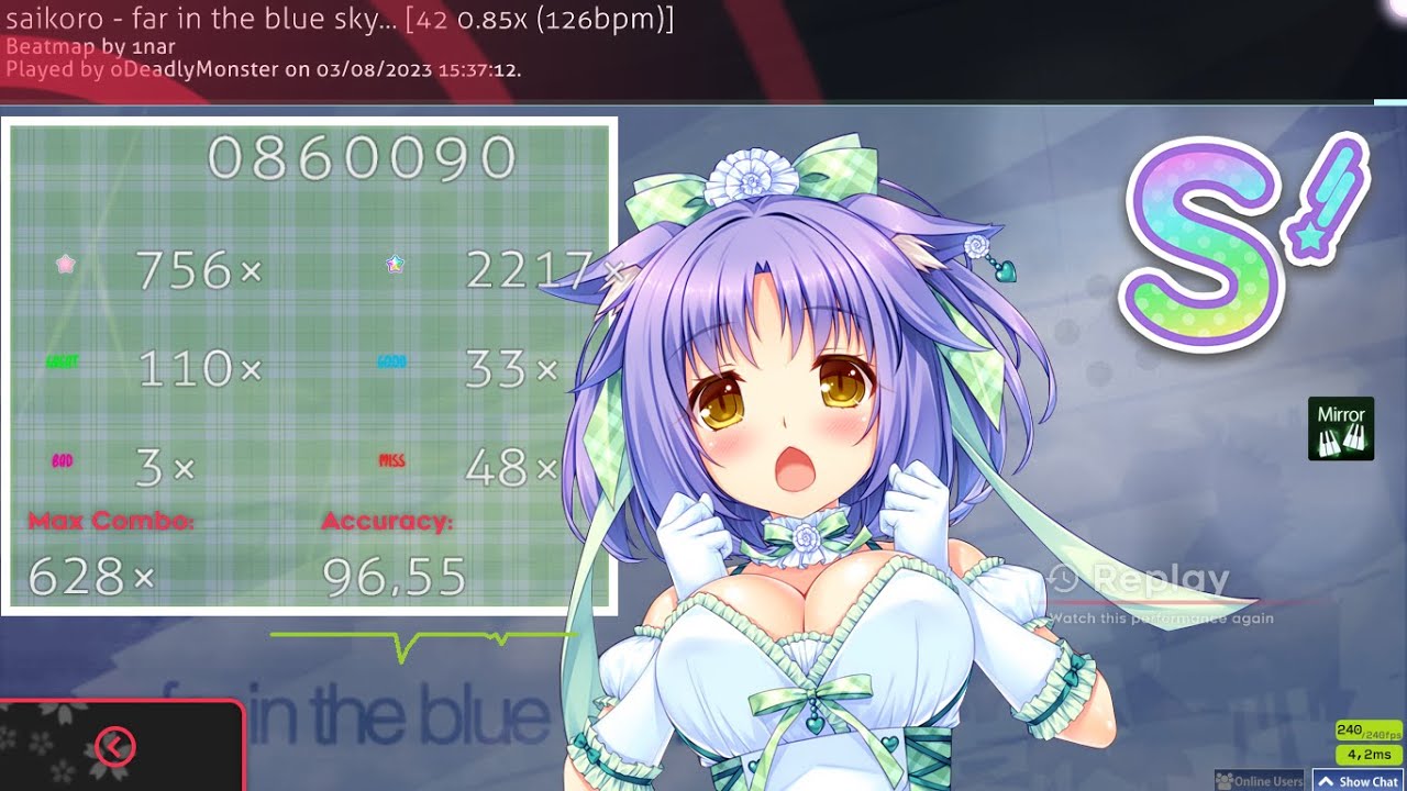 saikoro - far in the blue sky [42] 0.85x 96.55% +MR - YouTube